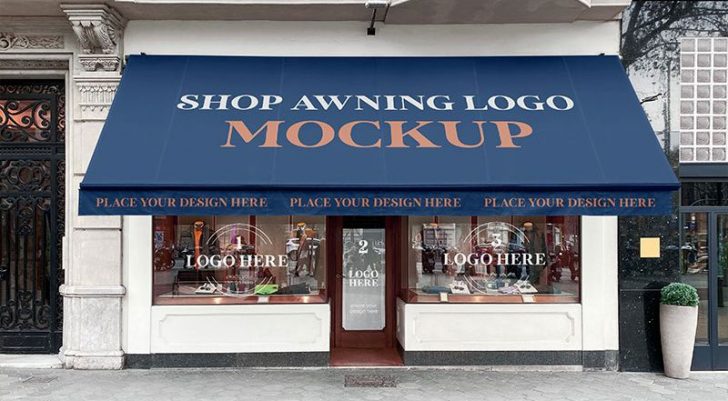 Free Shop Awning and Window Logo Mockup PSD - PsFiles