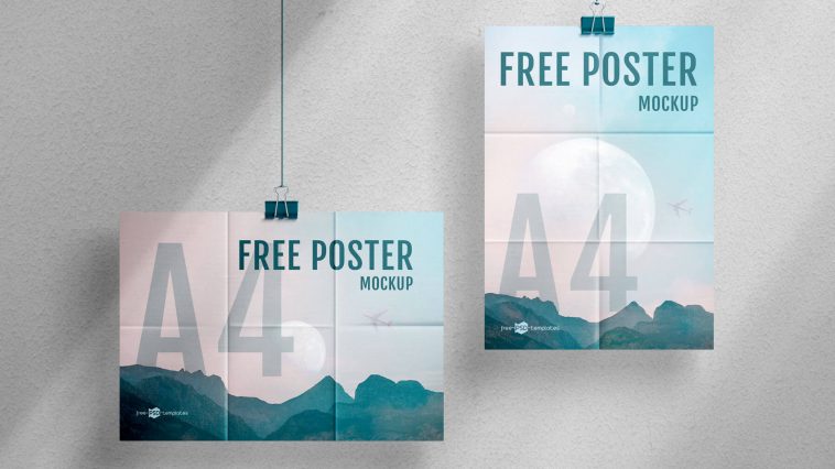 Free Shadow Overlay Hanging Poster Mockup - PsFiles