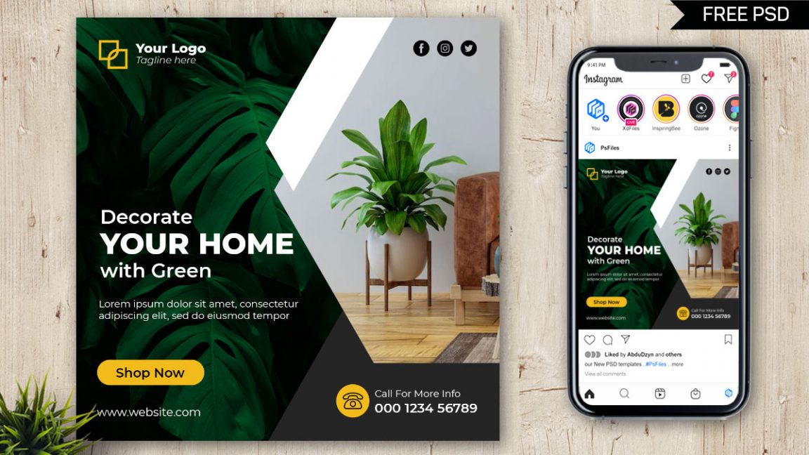Free Instagram Post Design PSD Template Indoor Plants Shop - PsFiles