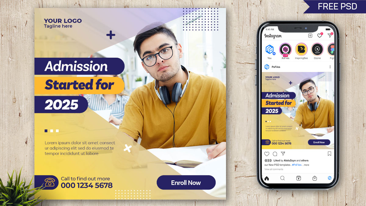Free Admission Started Social Media Design PSD Template - PsFiles