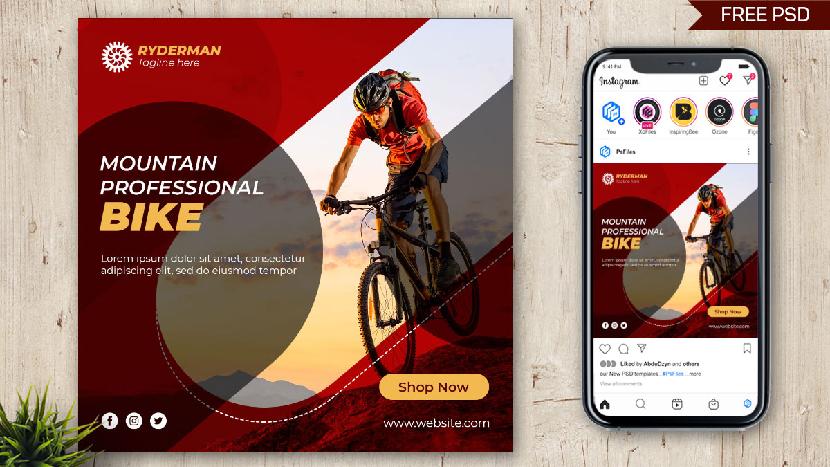 Free Instagram Post Design Template PSD for Cycle Shop Online Sales ...