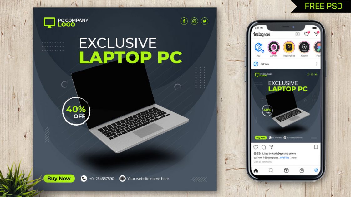 Free Instagram Post Design Template for Laptop Offer Sale - PsFiles