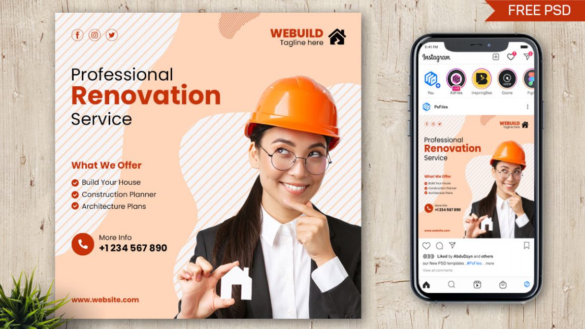 Free Construction Company Social Post Design PSD Template - PsFiles