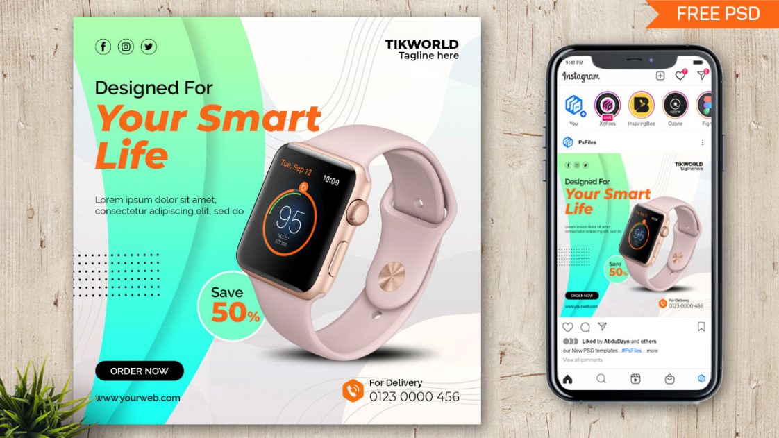 Free Smart Watch Product Instagram Post Design PSD Template - PsFiles