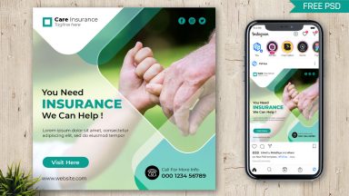 Free Social Media Post Design PSD Template Insurance Agency