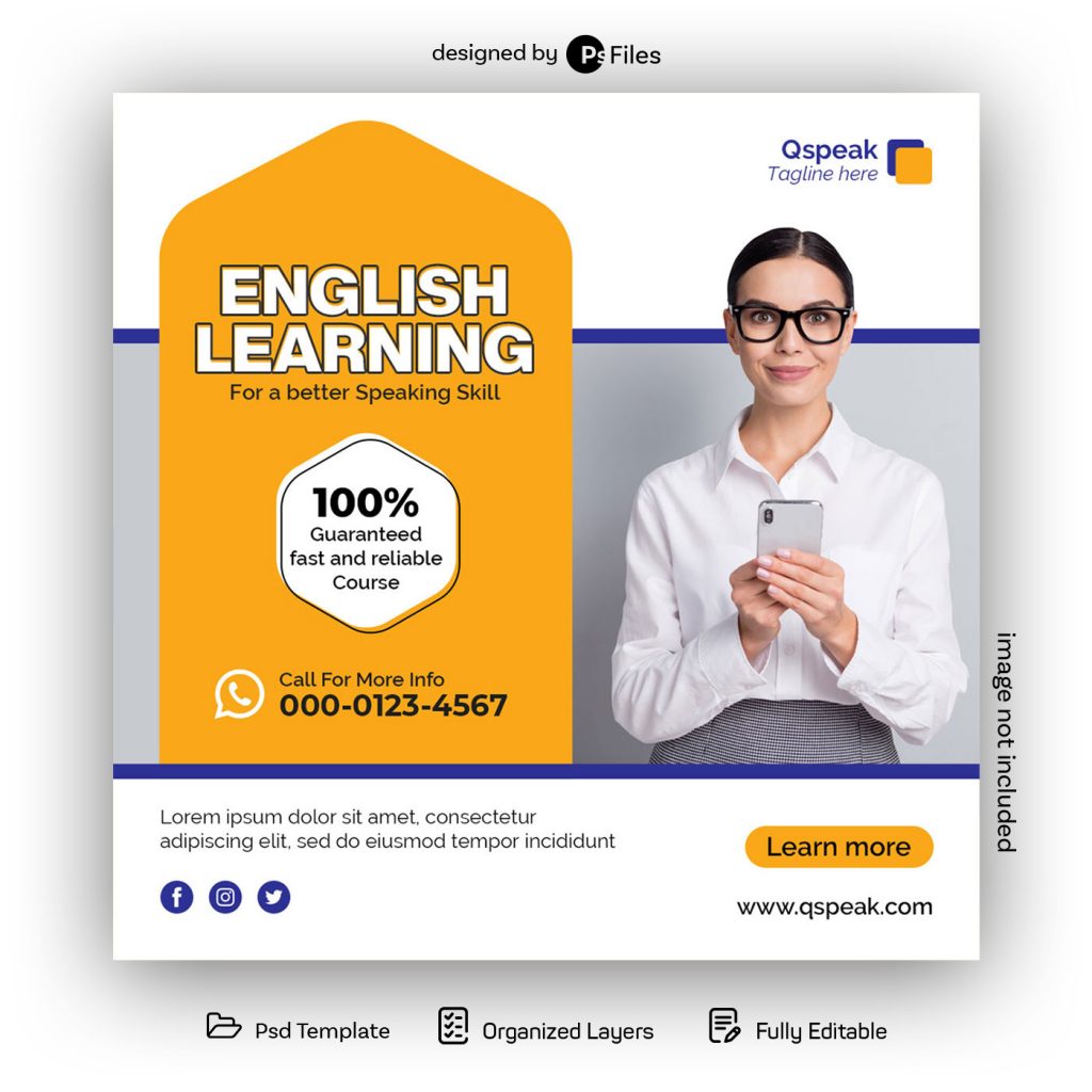 Free English Learning Instagram Post Design Template PSD - PsFiles
