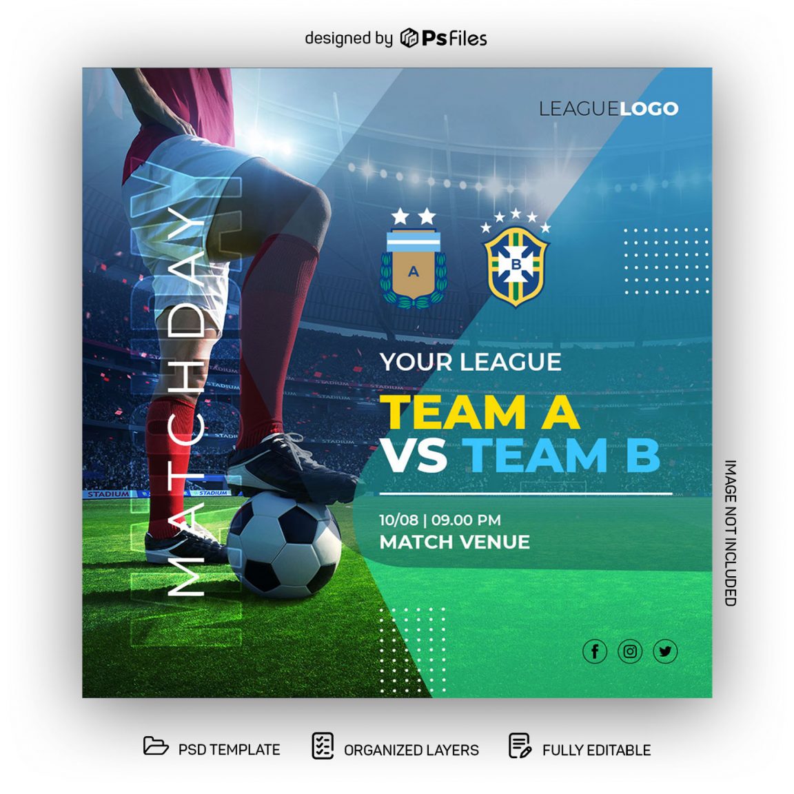 Soccer League Match Sports Instagram Post Design PSD Template