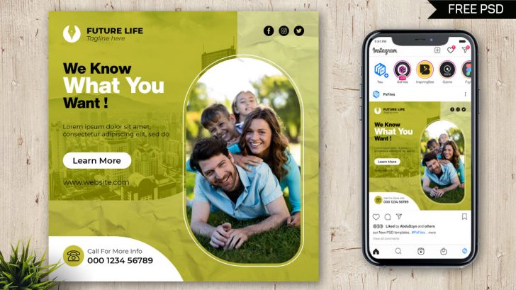 Future Life - Insurance Agency Social Media Post Design Template Free Psd
