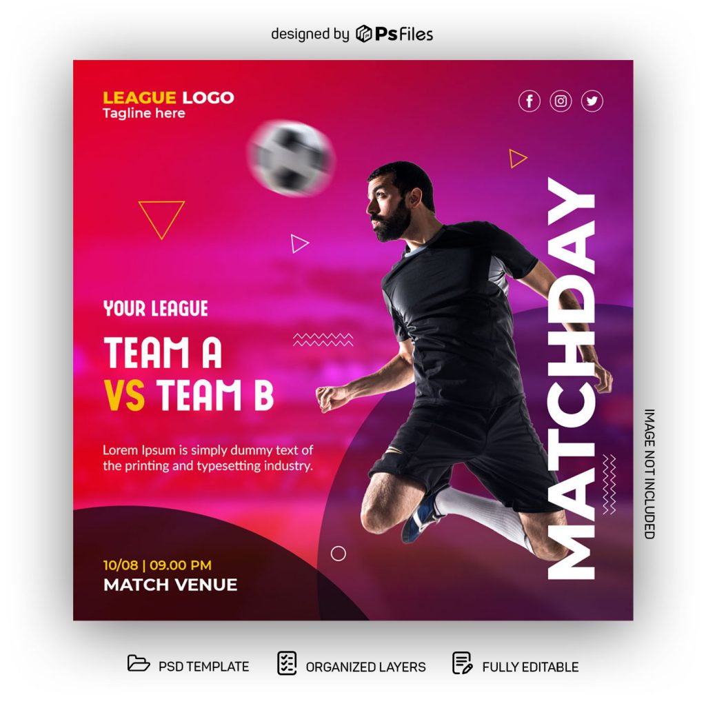 Soccer League Match Sports Instagram Post Design Template Free Psd
