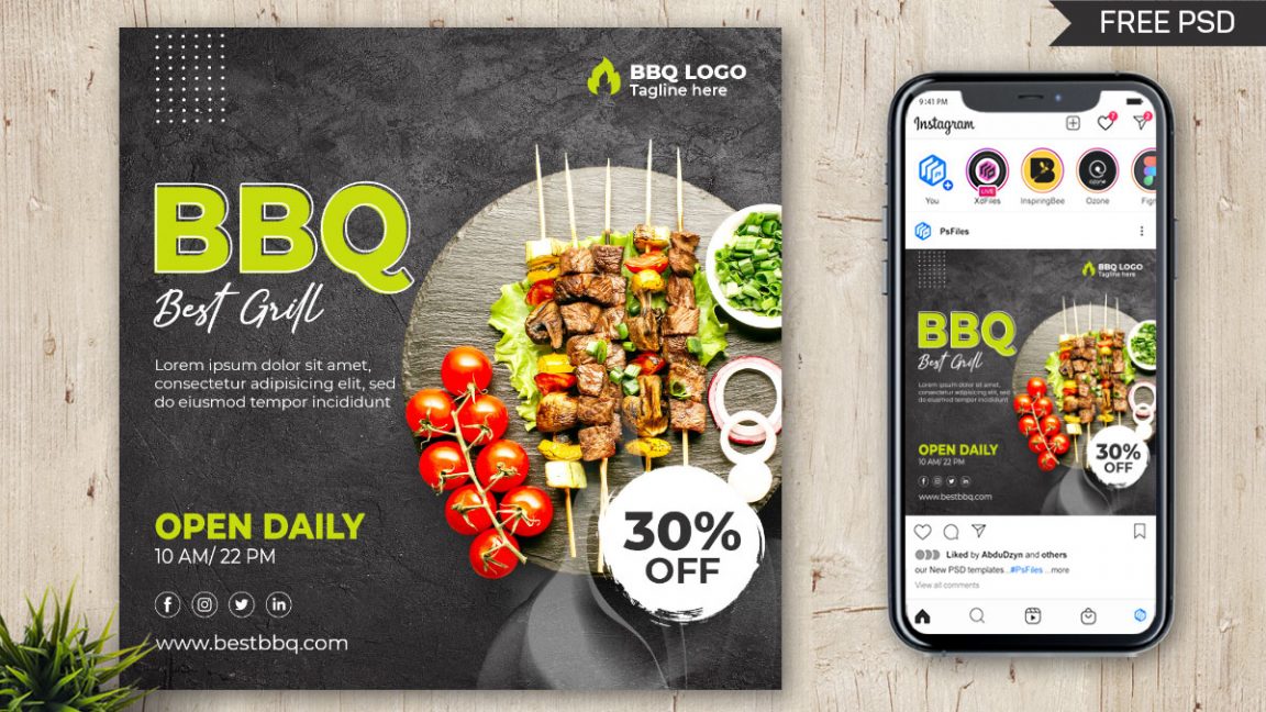 BBQ Grill Food Restaurant Free Instagram Post Design PSD Template