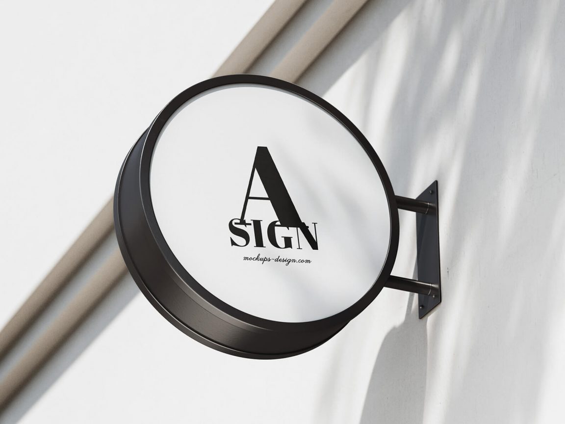 Free Round Street Shop Sign Logo Mockup 3 PSD set - PsFiles