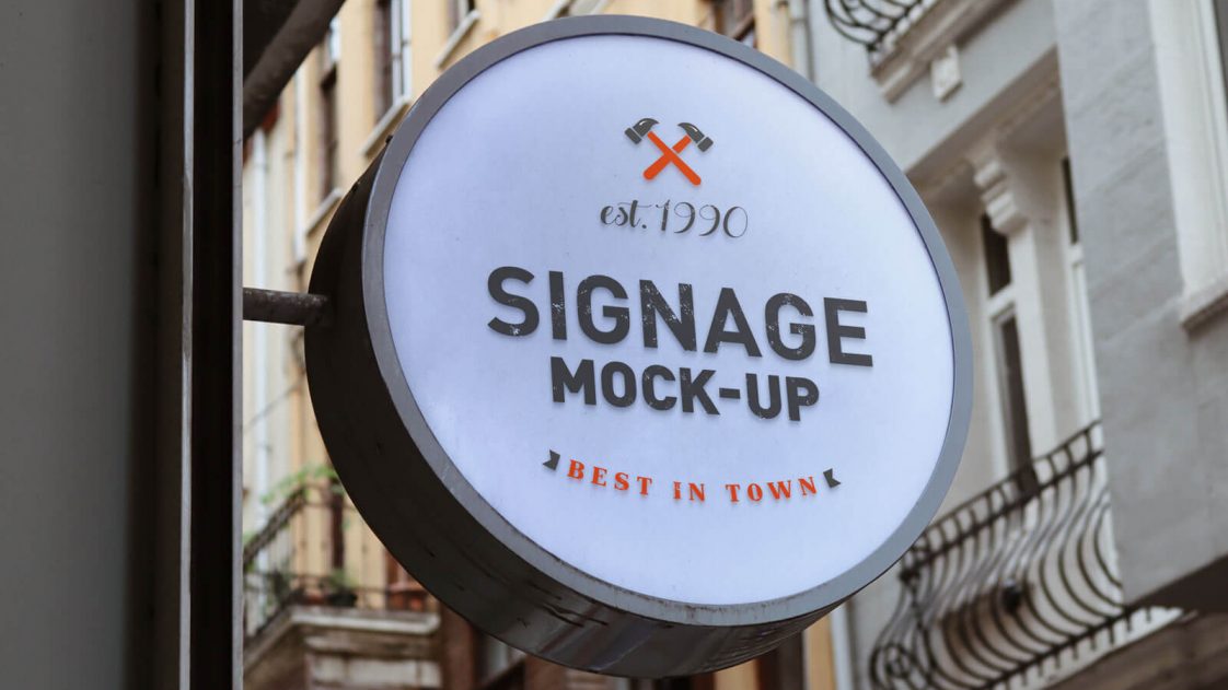 Free Round Street Shop Sign Logo Mockup 3 PSD set - PsFiles