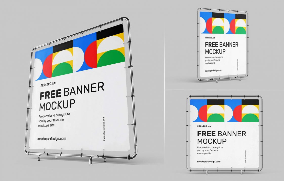 Free Steel Frame Square Banner Mockup 4 PSD set - PsFiles
