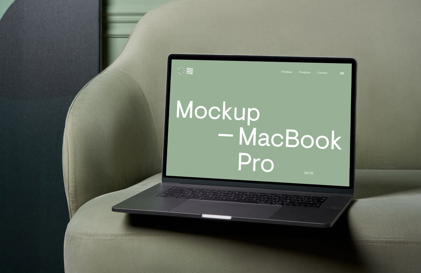Free MacBook Pro Mockup on a Couch - PsFiles
