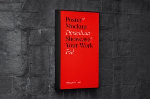 Free Acrylic Boxed Outdoor Ad Poster Mockup on Brick Wall - Free PsFiles