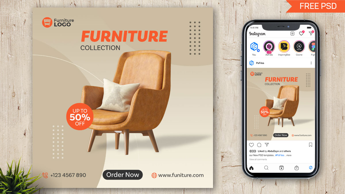 Free Modern Furniture Discount Post PSD Template 04