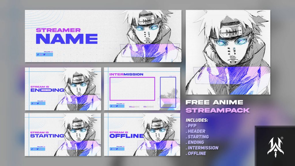 Anime Design Free Twitch Stream Pack PSD Template - PsFiles