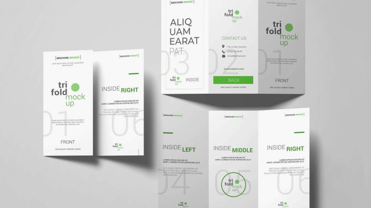 Free DL Three Fold Brochure Mockups PSD set - Free Photoshop Files