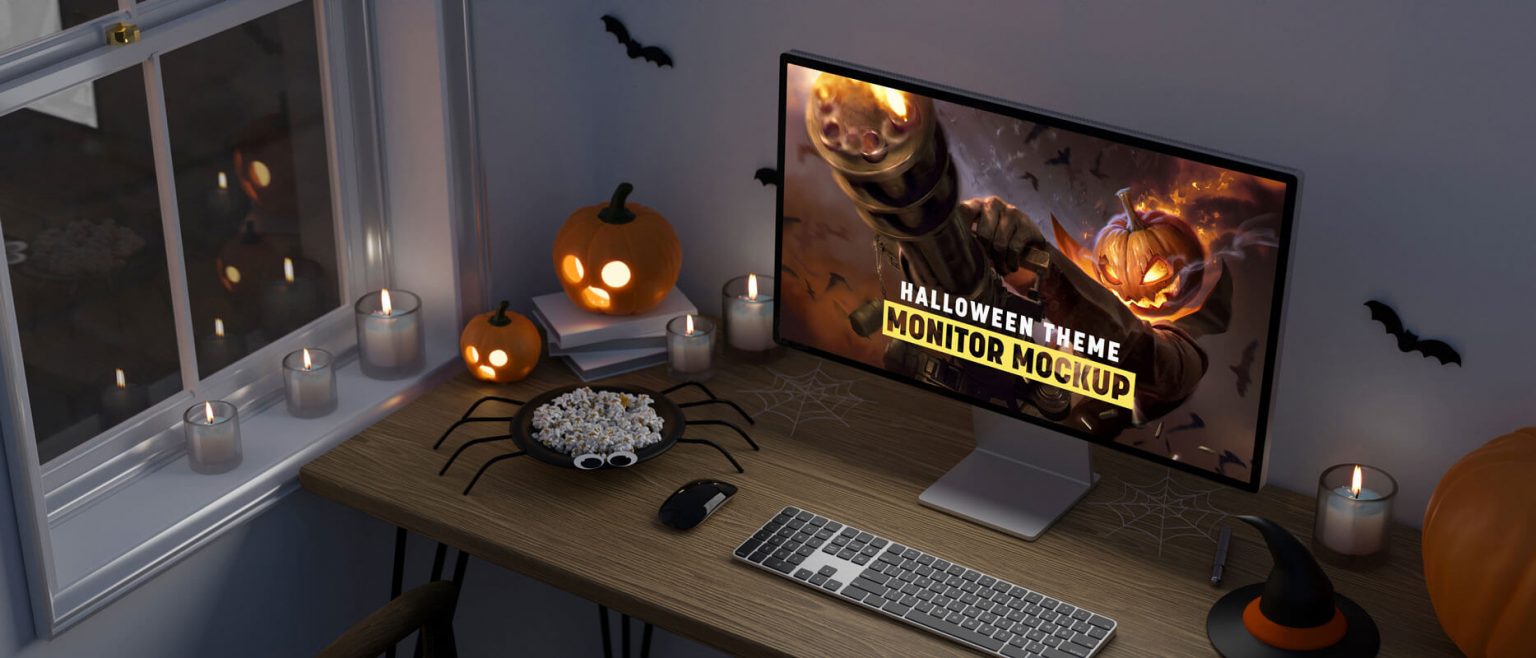 Free Halloween Theme Monitor Mockup PSD - PsFiles