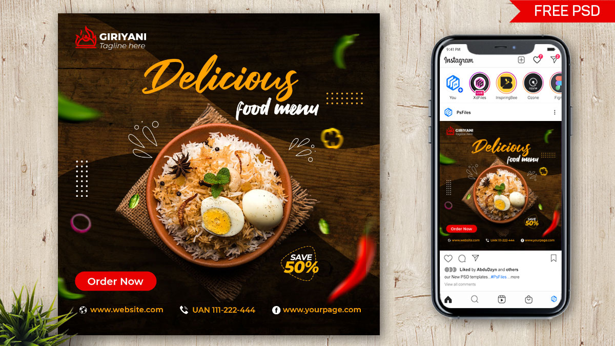 Super Tasty Food Menu Free Instagram Post Design Template PSD - PsFiles