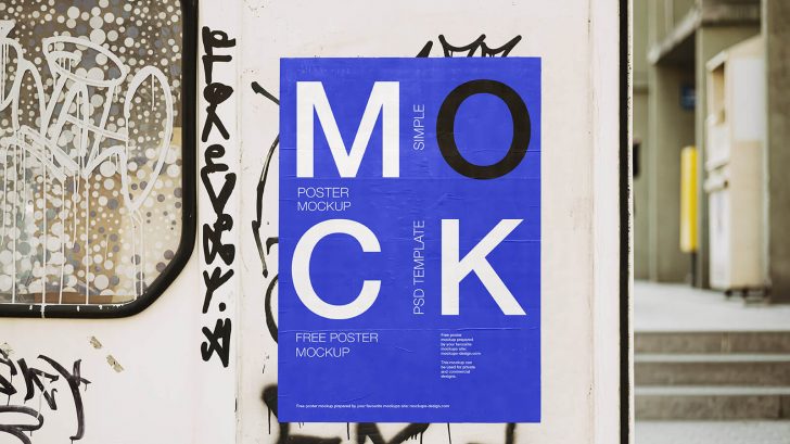 Graffiti Wall, Ragged Paper Poster Mockup PSD free - PsFiles