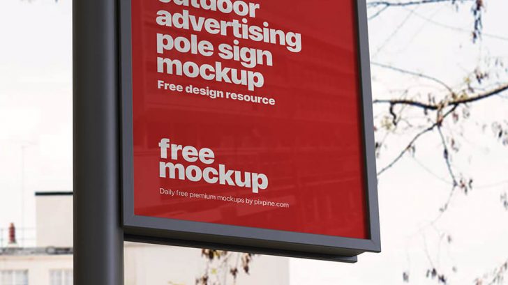 Free Pole Vertical Advertisement Sign Board Mockup PSD - PsFiles