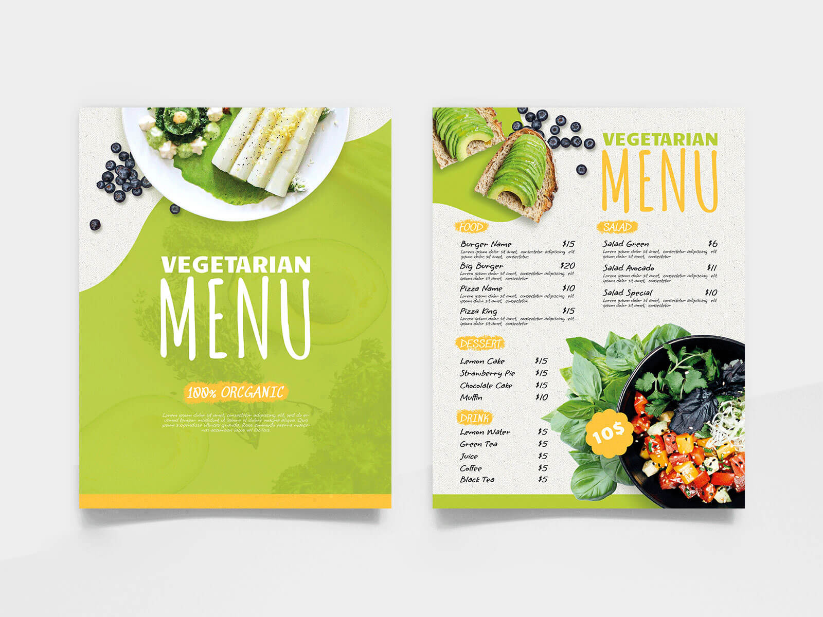 Free Vegetarian Menu Card Design PSD Template - PsFiles