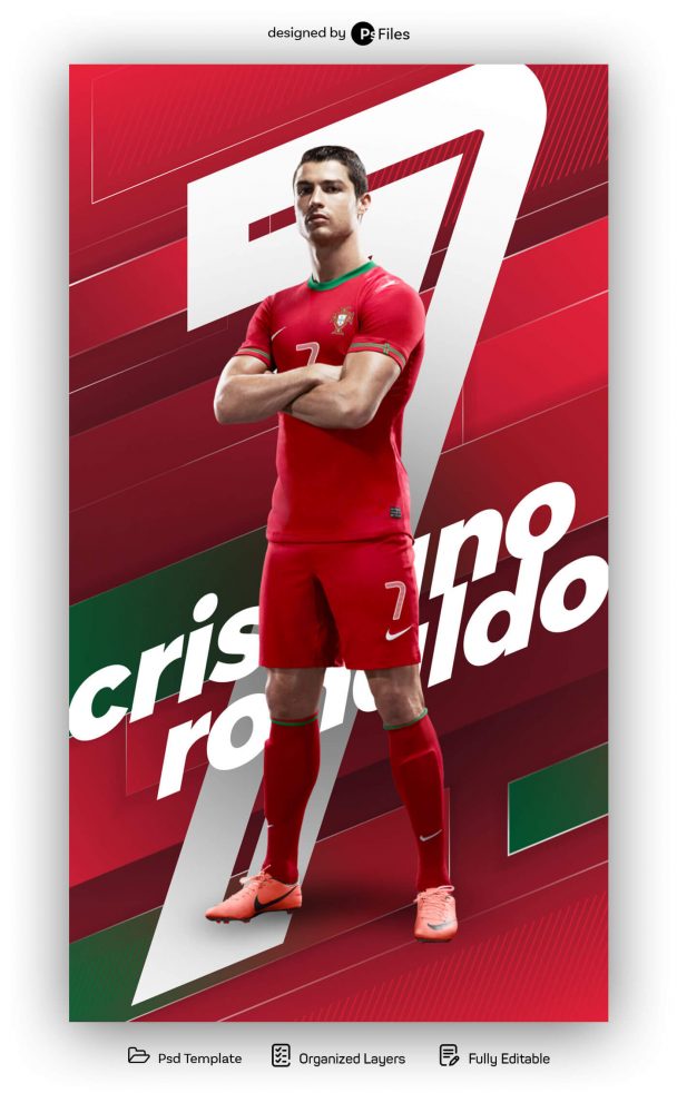 Football Portugal Cristiano Ronaldo Social Media Poster Story Design PSD Free