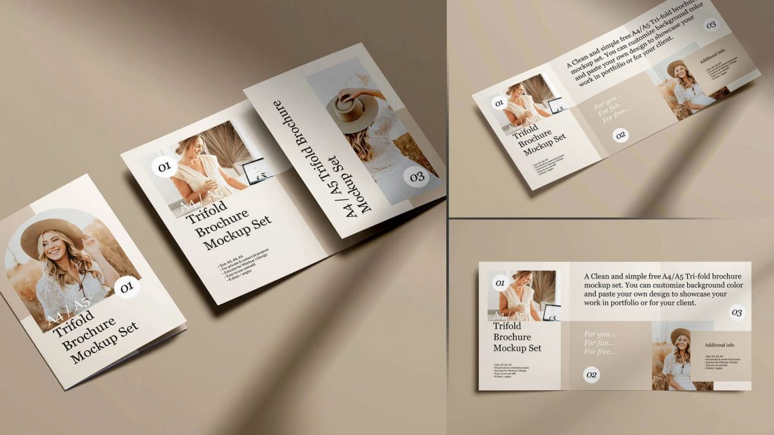 Free Shadow Tri-Fold Brochure Mockup PSD - PsFiles