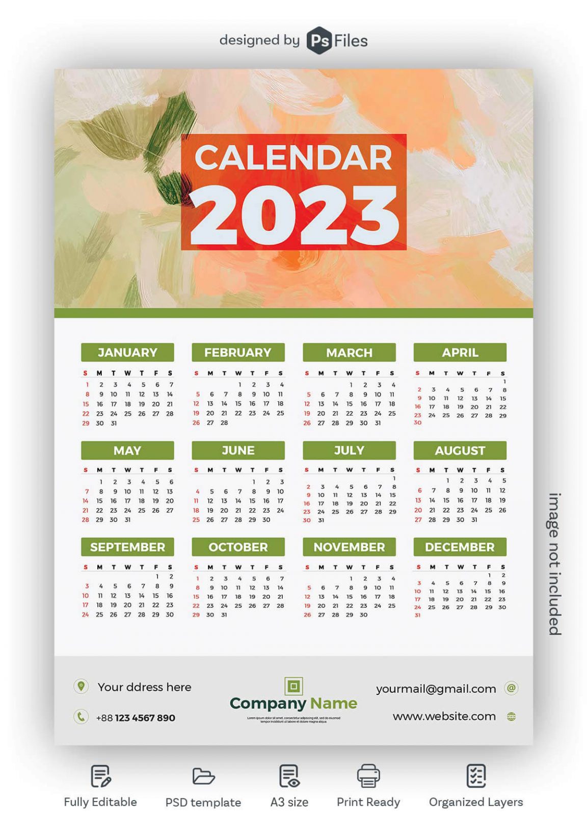 2023 A3 Calendar Design PSD Template free - PsFiles