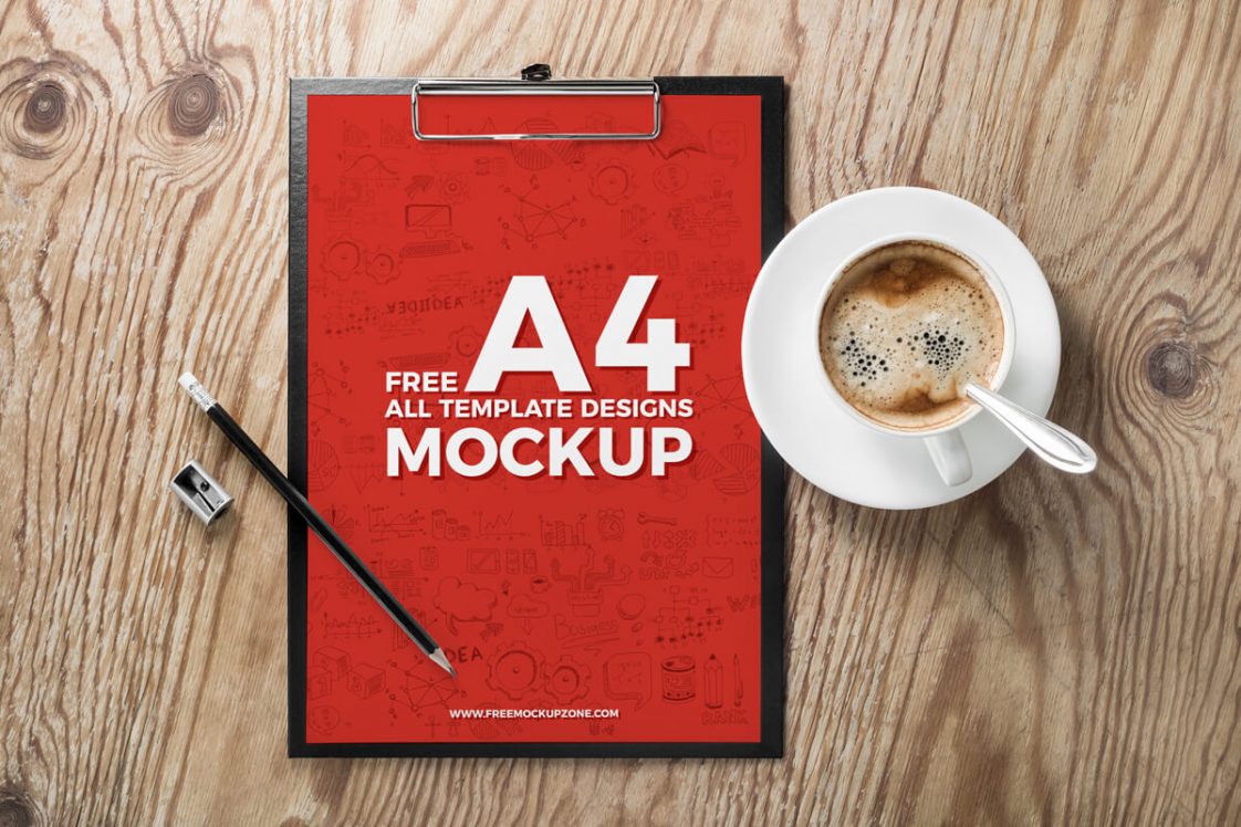 Free A4 Menu Designs Mockup on a Clipboard - PsFiles