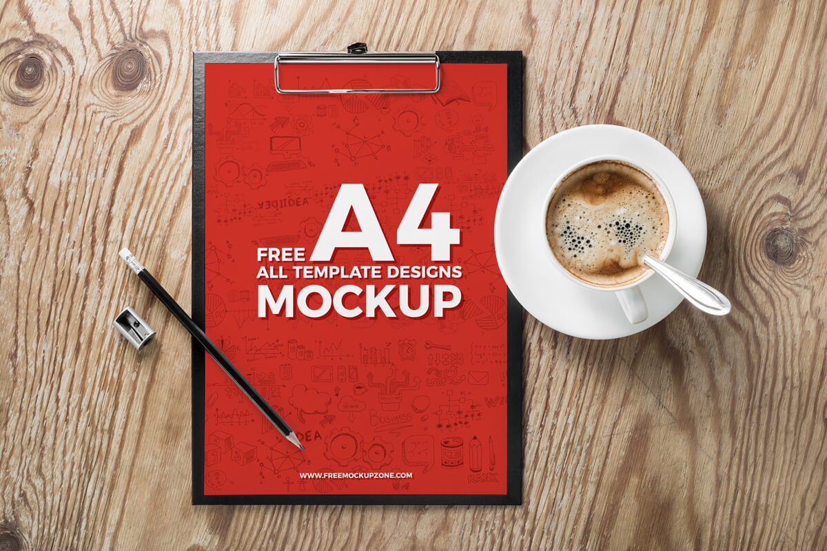 Free A4 Menu Designs Mockup on a Clipboard - PsFiles