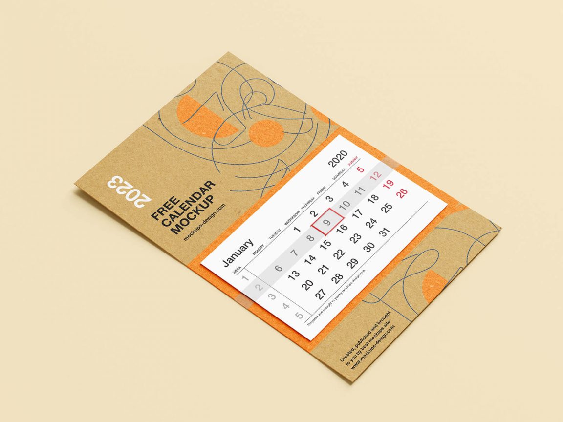 Free Kraft Paper Board Wall Calendar 2023 Mockup PSD set - Free PsFiles