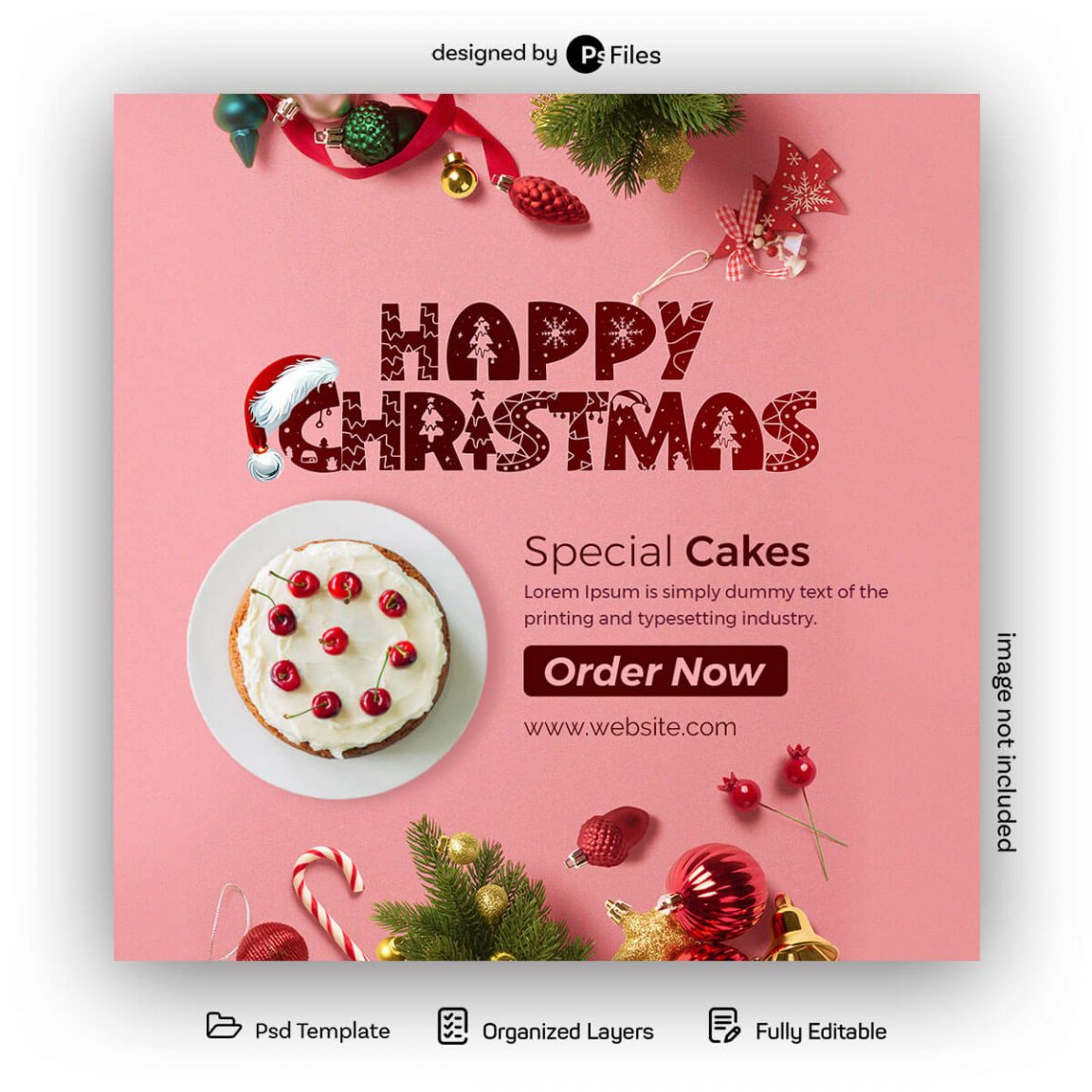 Christmas Special Cake Food Order Ad Banner Design Template PSD