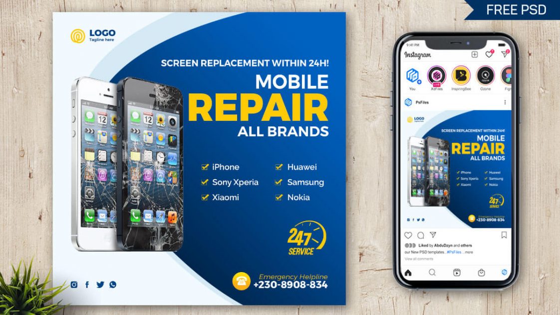 Mobile Smart Phone Repair and Fix Flyer PSD Template free - PsFiles