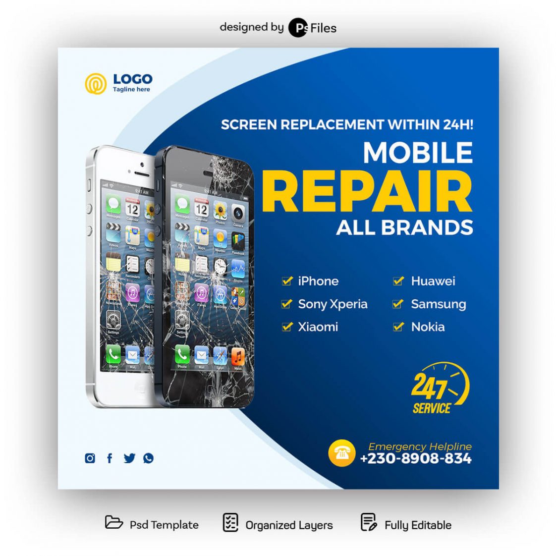 Mobile Phone Repair Social Media Flyer Post Template Free PSD - PsFiles