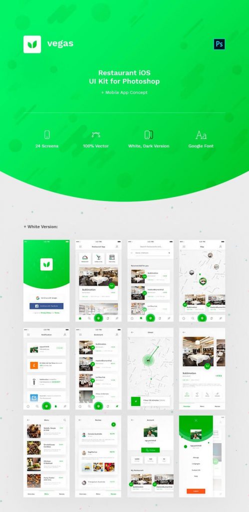 Free Vegas Restaurant iOS UI Kit PSD Template - PsFiles