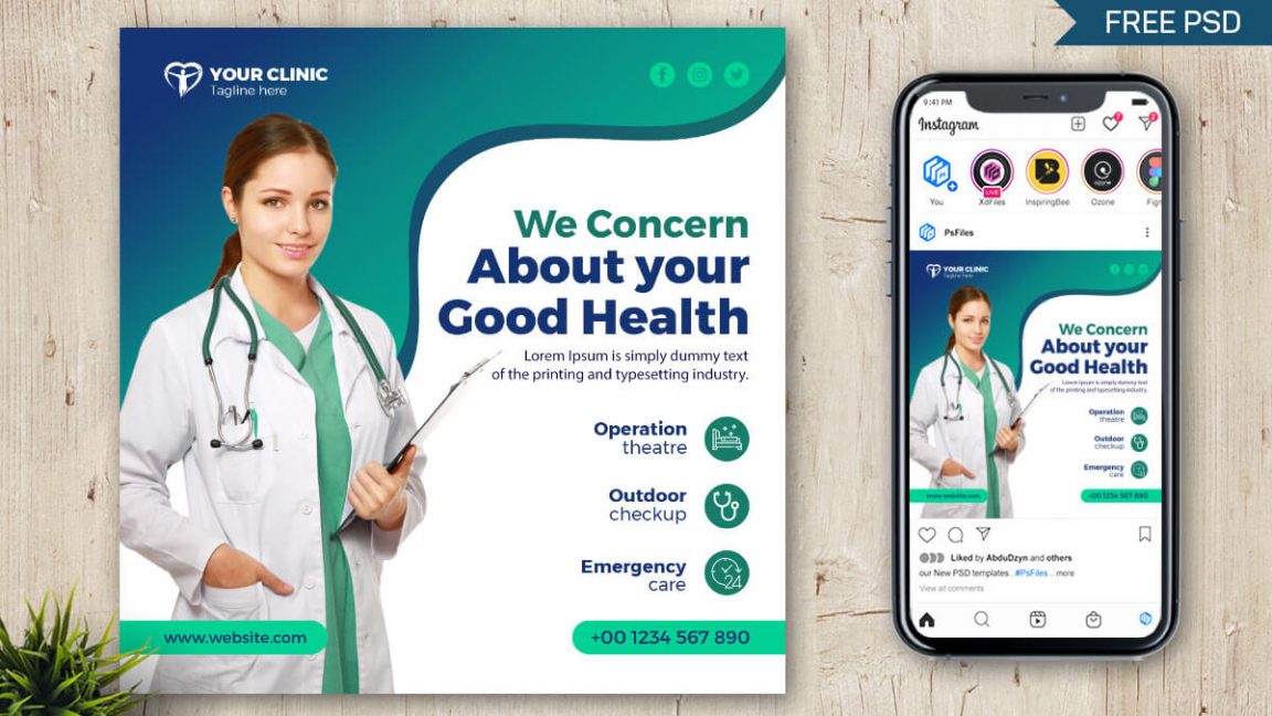 Free Health Care Hospital Social Media Post Design Template - PsFiles
