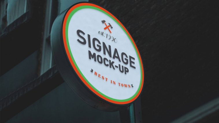 Free Outdoor Wall Round LOGO Sign Mockup PSD - PsFiles