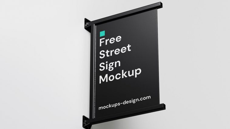 Direction Sign Mockup PSD with Metal Pillar - PsFiles