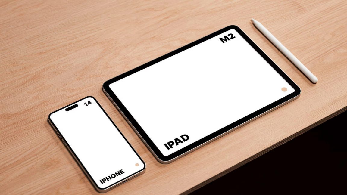 7 Free iPad Pro With iPhone Mockups PSD set PSD - PsFiles