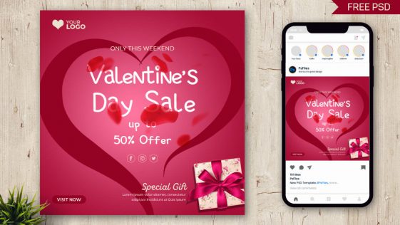 Valentines Day Big Sale Instagram Promotion Post Design Free PSD