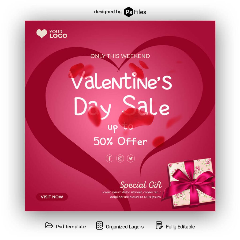 Valentines Day Special Offer Sale Post Design Free PSD file - PsFiles