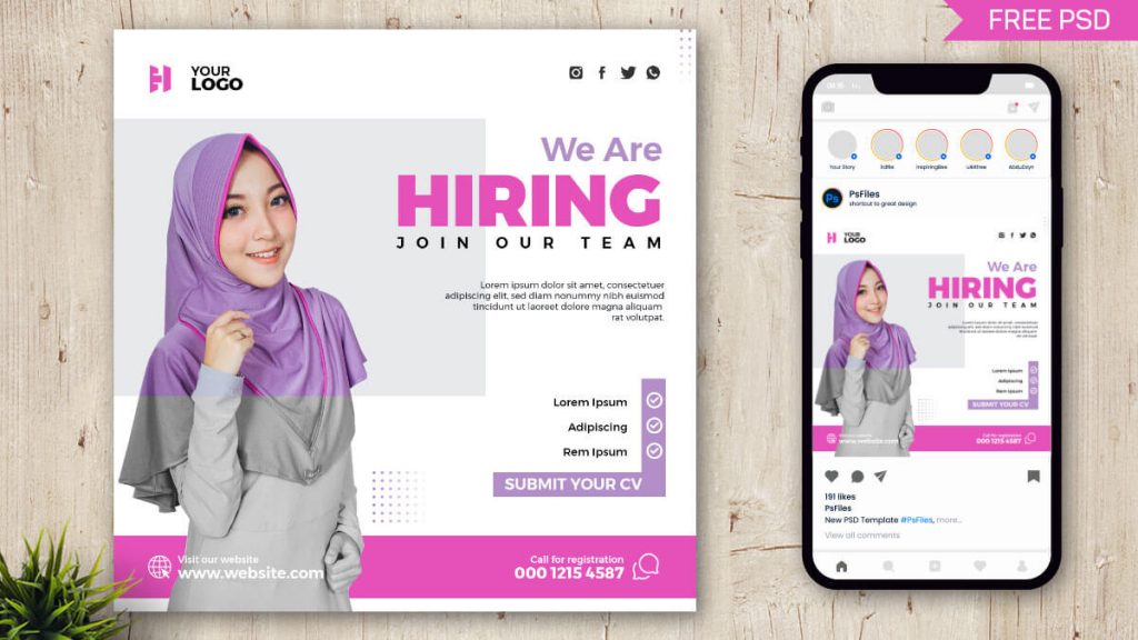 Free We are Hiring Job Offer Social Media Post PSD Template Design