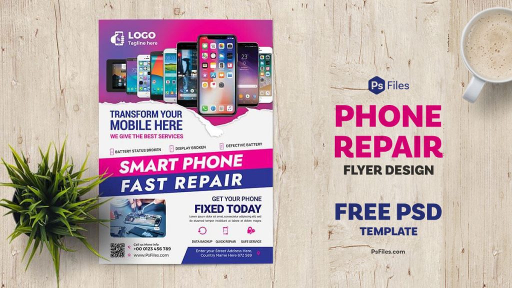 Mobile Smart Phone Repair and Fix Flyer PSD Template free - PsFiles