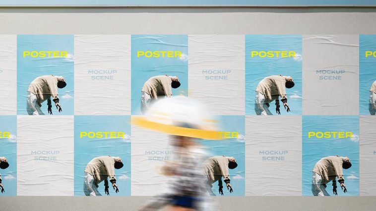 Graffiti Wall, Ragged Paper Poster Mockup PSD free - PsFiles