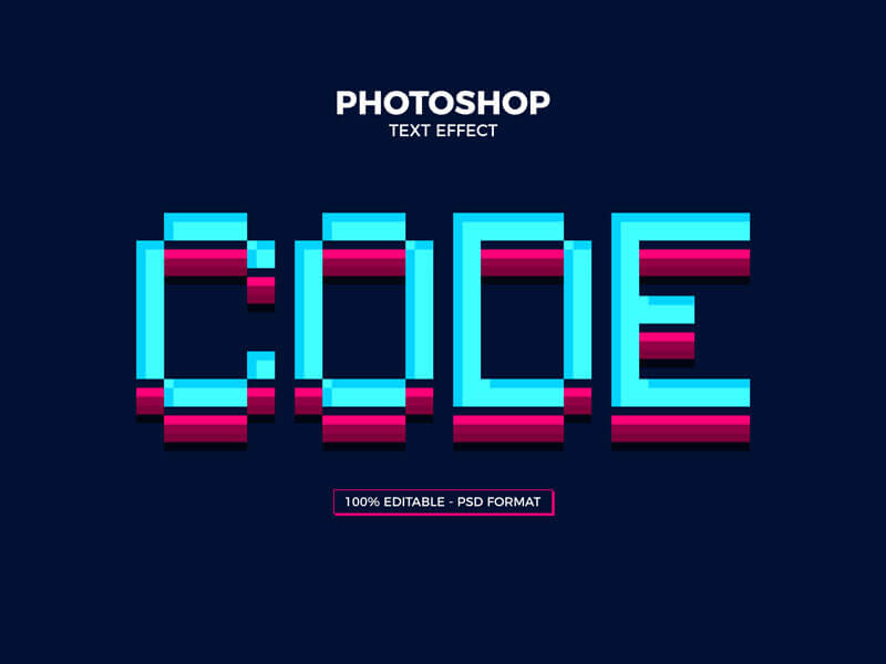 Free Code Pixelated 3D Photoshop Text Effect PSD - PsFiles