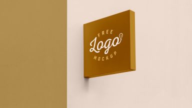 Free Wall mounted Outdoor Square Sign Logo Mockup PSD - PsFiles