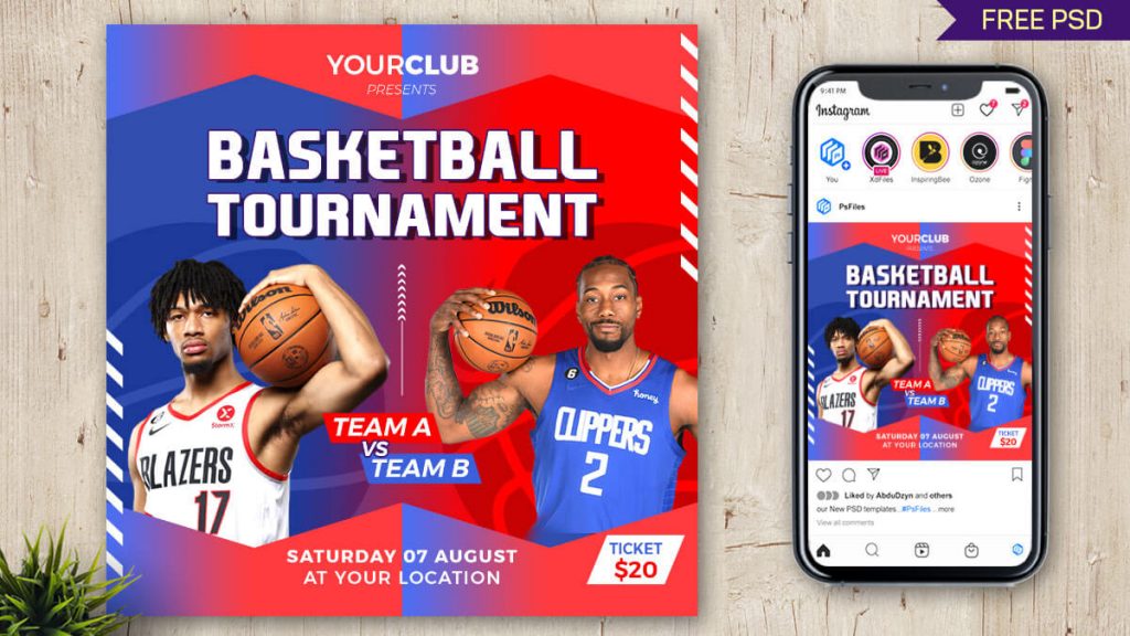 Basketball League Instagram Post Design Template Free PSD - PsFiles