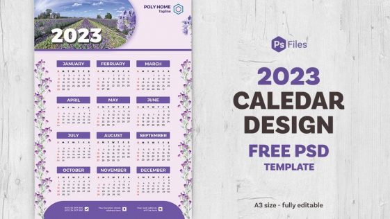 2023 A3 Calendar Design PSD Template free - PsFiles